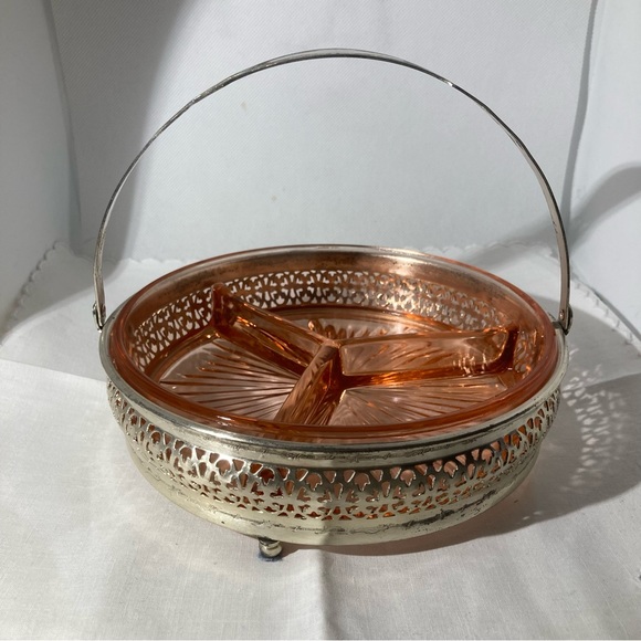 Dining | Vintage Pink Depression Divided Glass Relish Dish Silver ...